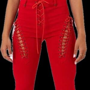 Edikted | Jeans | Edikted Red Lace Up Jeans | Poshmark
